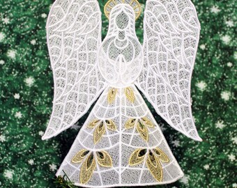 Joy Lace Angel Tree Topper With Gold Halo by CalicoMouse on Etsy