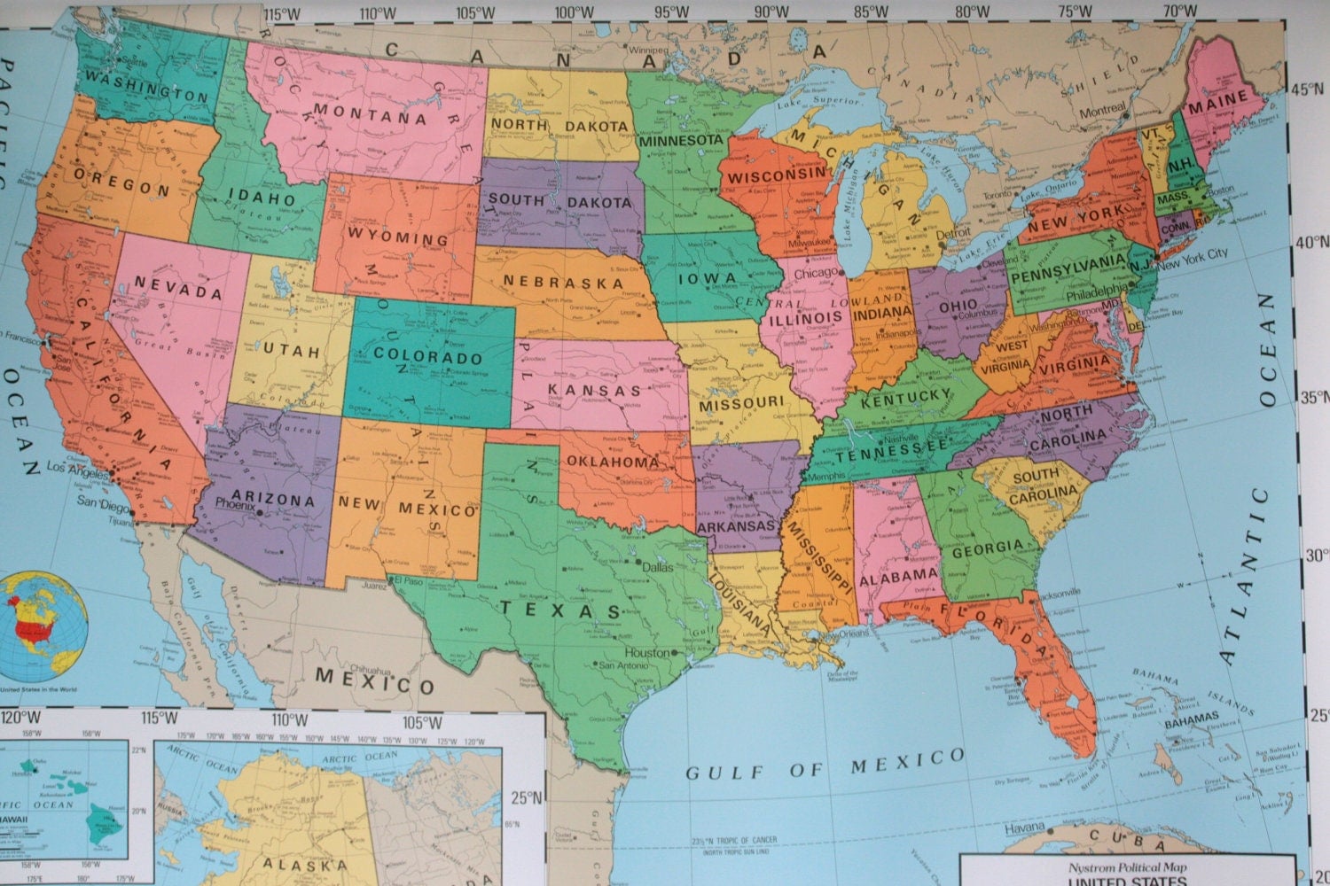 Vintage School Map Pull Down 1990s United States of America