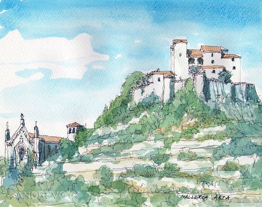 Majorca Arta art print from an original watercolor painting