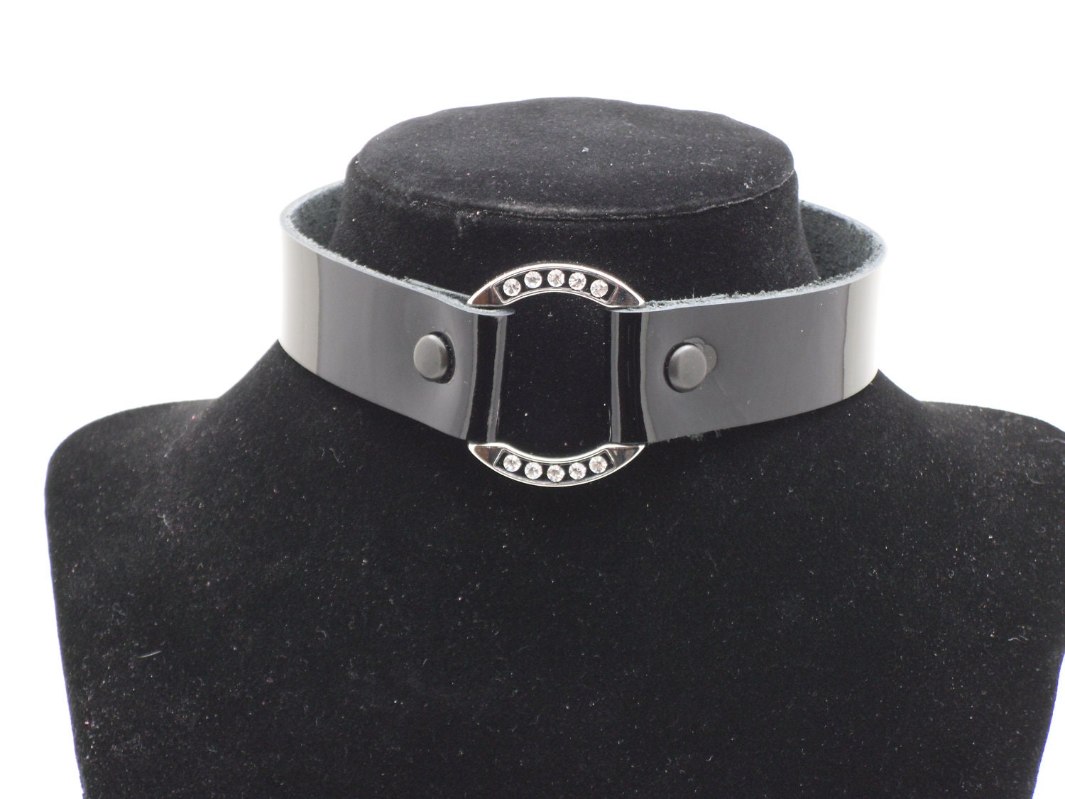 Submissive choker with black enamel and rhinestones Free US