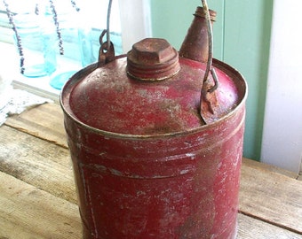 VINTAGE GAS CAN wooden handle Farm Fresh chippy red paint small old ...