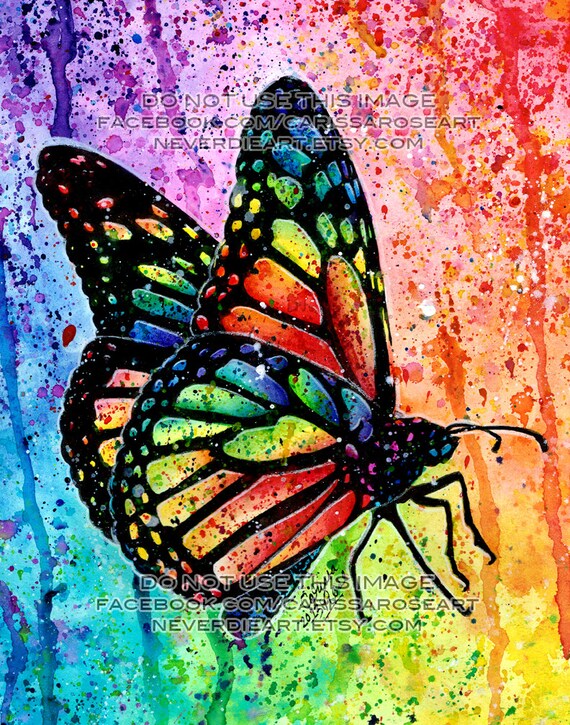Art Print Butterfly Rainbow Pop Art Splatter By NeverDieArt