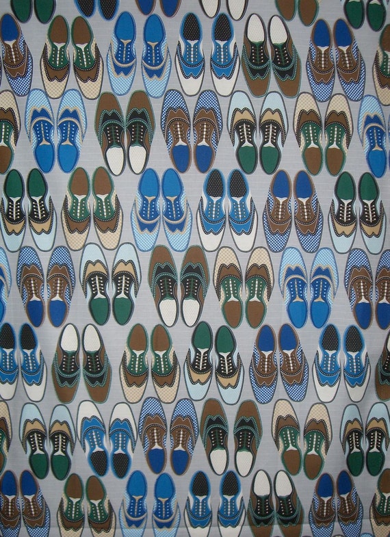 Blue and Brown Shoe Print Pure Cotton Fabric from Timeless