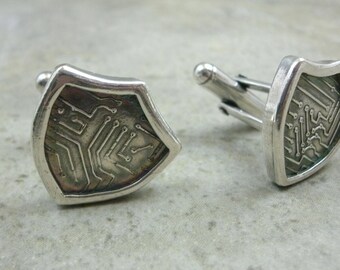 Circuit Board Shield Ring in Fine Silver Cyberpunk RIng