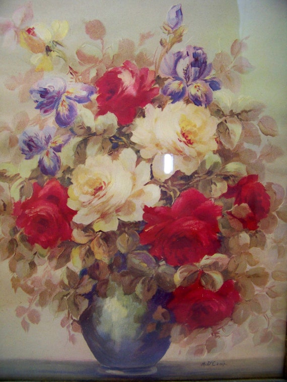 Antique Floral Print Artist M DeCamp