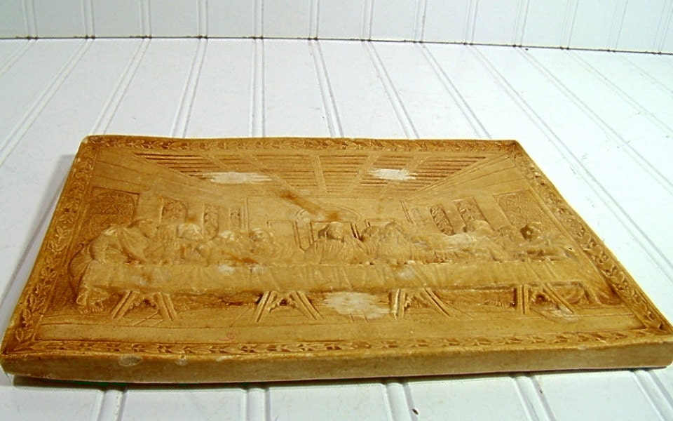 Last Supper Chalkware Plaque Vintage Plaster Wall Hanging