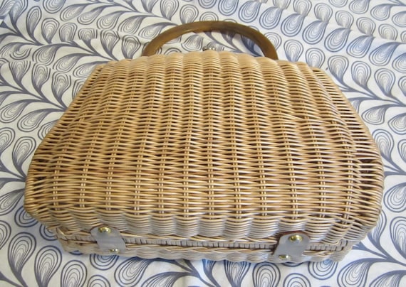 50-60's Jackie O Large Wicker Kelly Handbag Purse