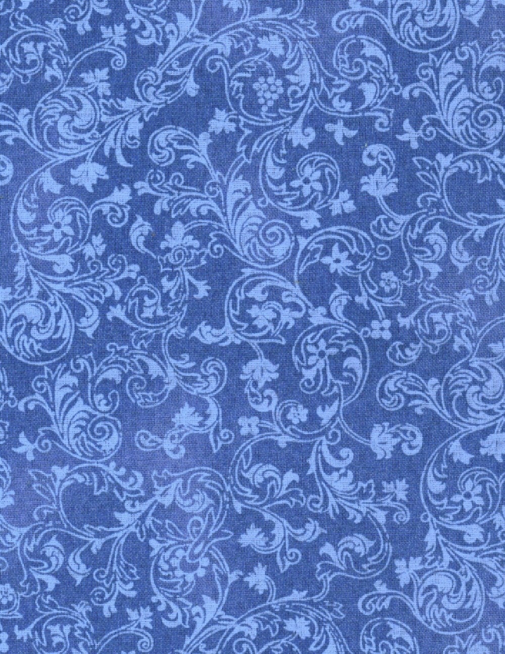 BLUE FABRIC Scroll Floral Design 1 Yard 44 Inches Wide Cotton