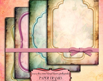 Digital Paper Vintage FLORAL FRAMES Collage Shabby Texture