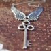 Wing Key Necklace Large SKELETON Key w/ ANGEL WING Pendants