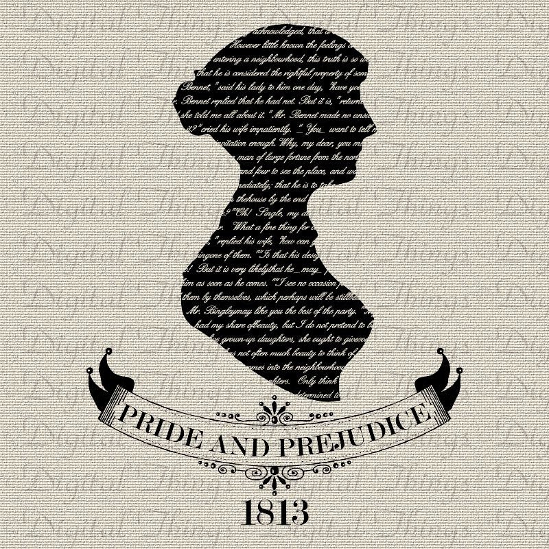 Jane Austen Pride and Prejudice Silhouette Script Digital