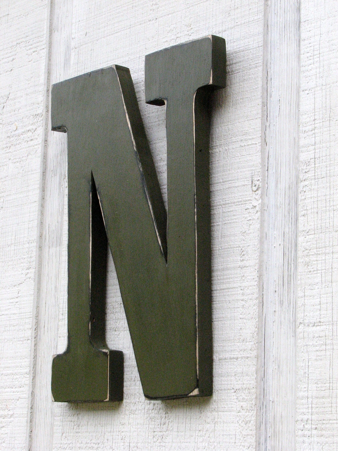 Uppercase Wall Hanging Rustic Wooden Letter N Distressed