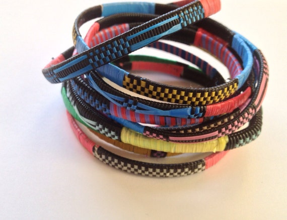 Items similar to Tribal African stackable colorful bracelets bangles- set of 10 on Etsy