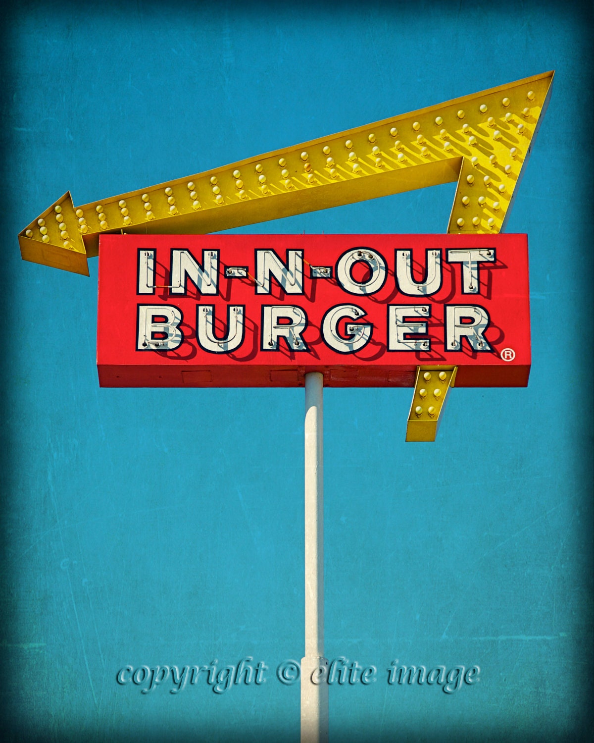 8x10 IN N OUT Burger Sign in a California Retro Vintage Grunge