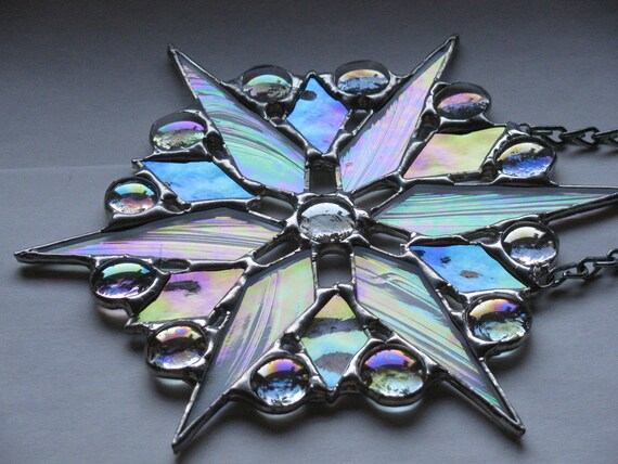 Items similar to Iridescent Stained Glass Snowflake on Etsy