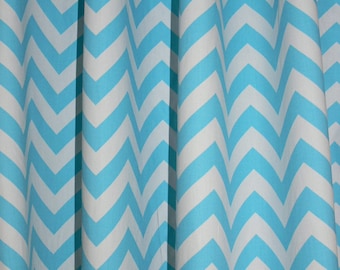 Two Designer Aqua ZIGZAG GIRLY BLUE Chevron Curtain Panels 50" Wide by ...