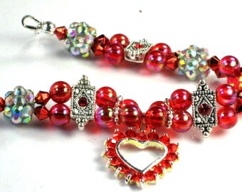 Popular items for red heart bracelet on Etsy
