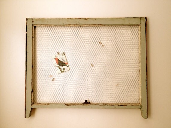 Sky Blue Window Frame with Chicken Wire and Sparkly by LaPeonyPink