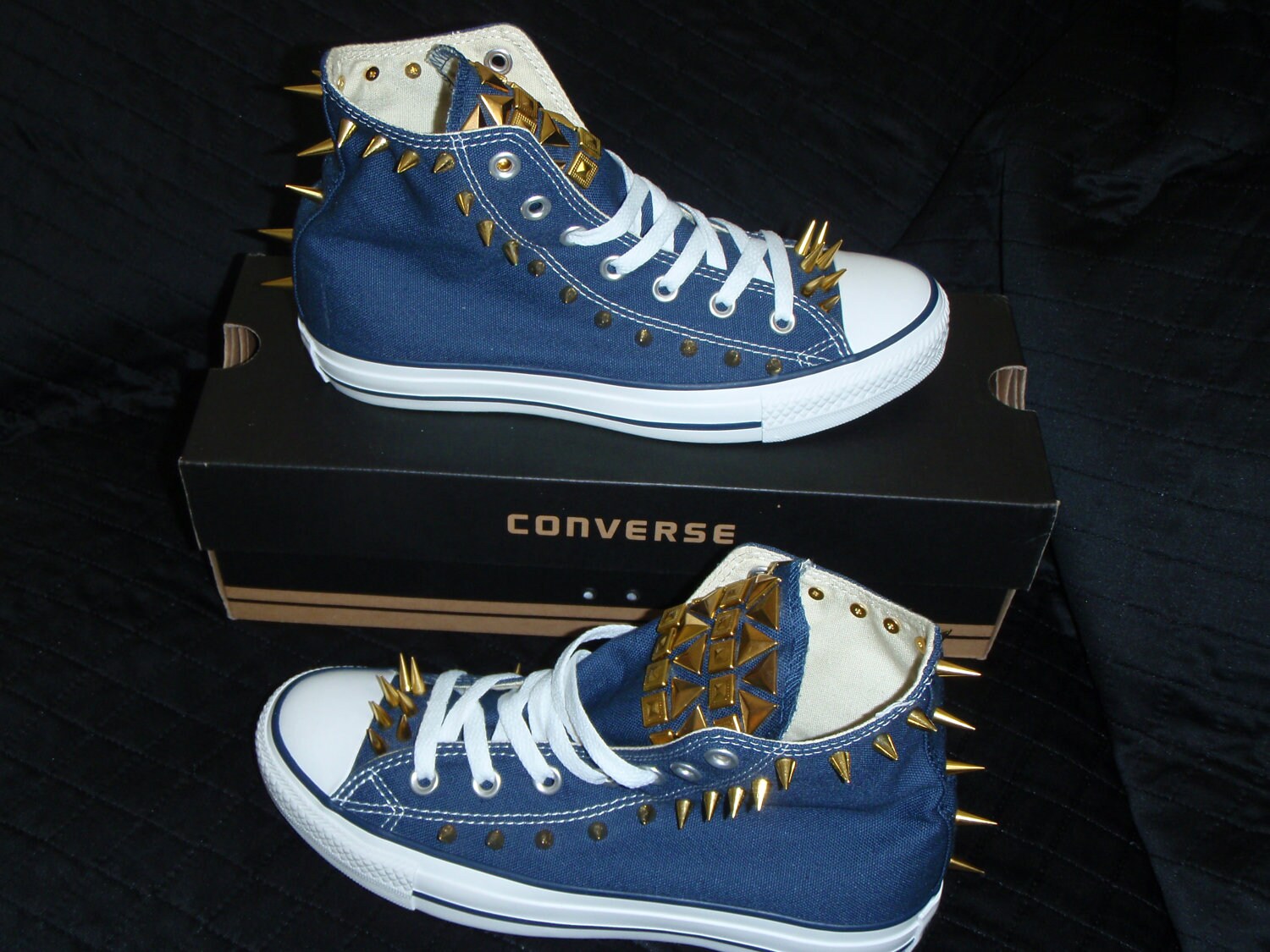 Custom studded and spiked Converse blue high top chuck