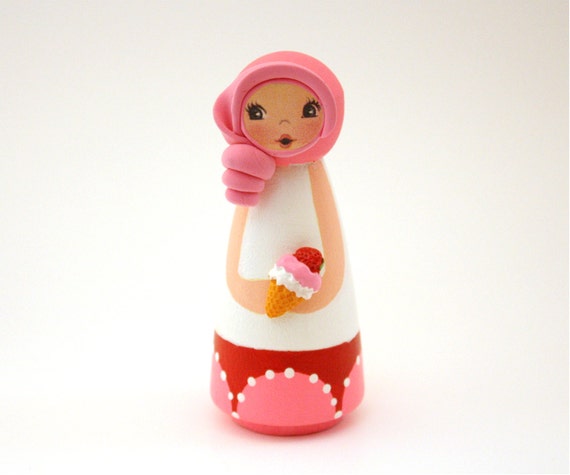 Items similar to Nikki is an adorable pink-red ice cream loving wooden ...