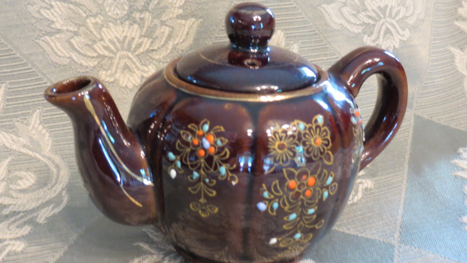 Small Japanese Tea pot in Redware Moriage Brown Betty Style Teapot ...