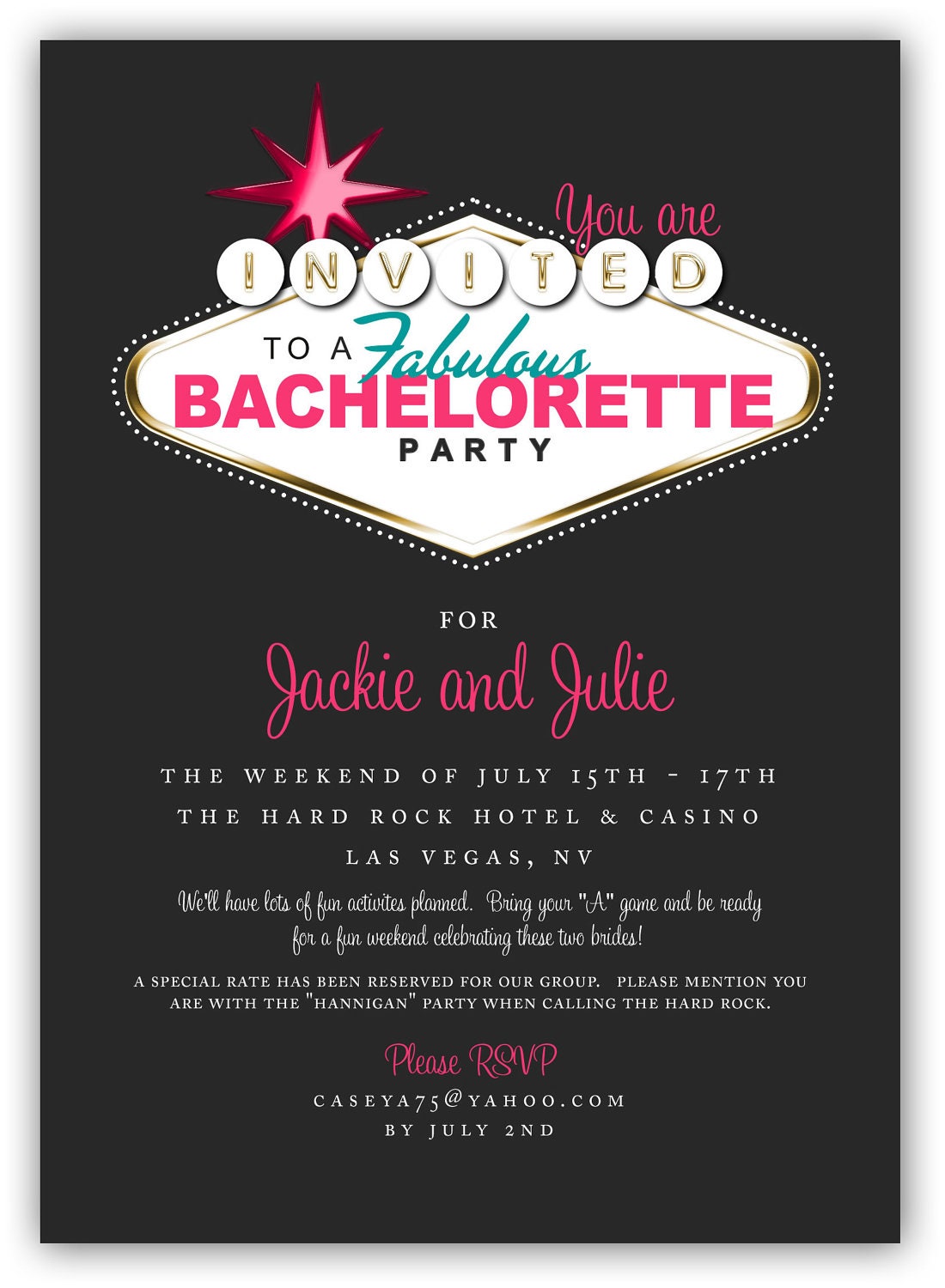 Rincondelasbellezas Las Vegas Bachelorette Party Invitations