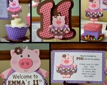 Popular items for pink pig party on Etsy