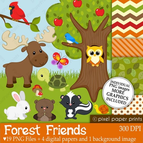 Forest Friends - Clip art and Digital paper set by Pixel Paper Prints ...