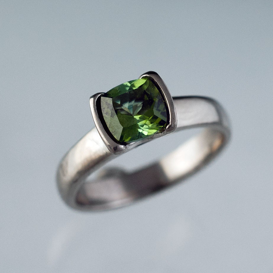 Green Tourmaline Engagement Ring Solitaire by NodeformWeddings