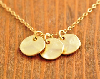 GOLD Disc Necklace - gold disk necklace, triple disk necklace, gold ...