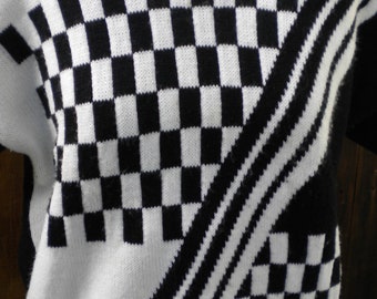1980s NEW WAVE Two Tone Ska Black and White Checkerboard Sweater
