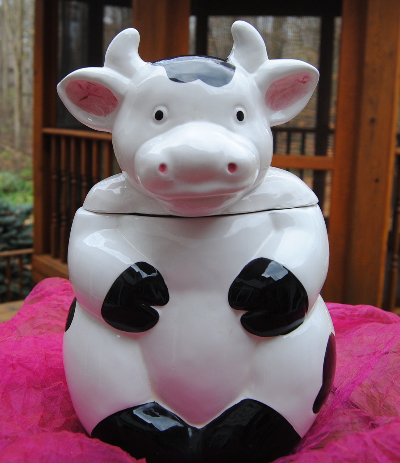 Vintage Cookie Jar Ceramic Cow 1960's Great Expression by YPSA