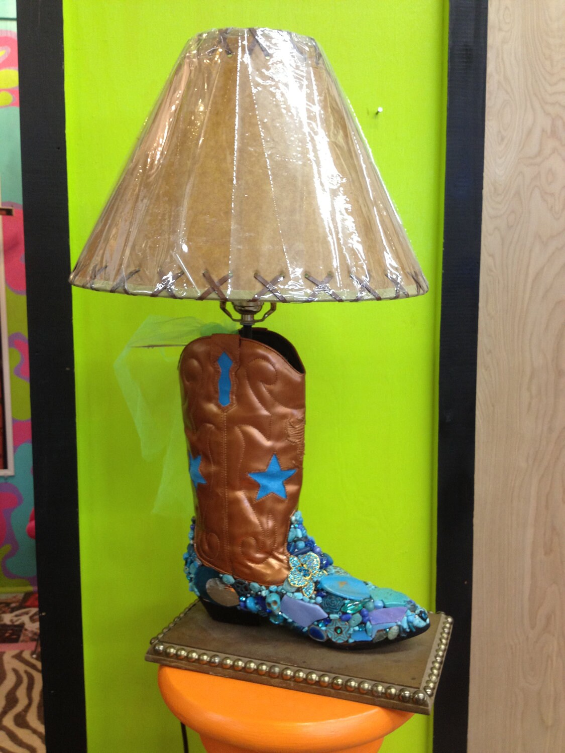 Turquoise & Copper Country Western Cowboy Boot Lamp/Lighting