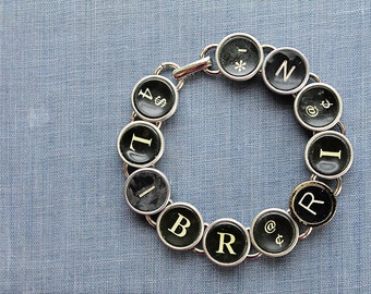 Items similar to Wholesale Lot of 6 TYPEWRITER Key BRACELET All BLACK ...