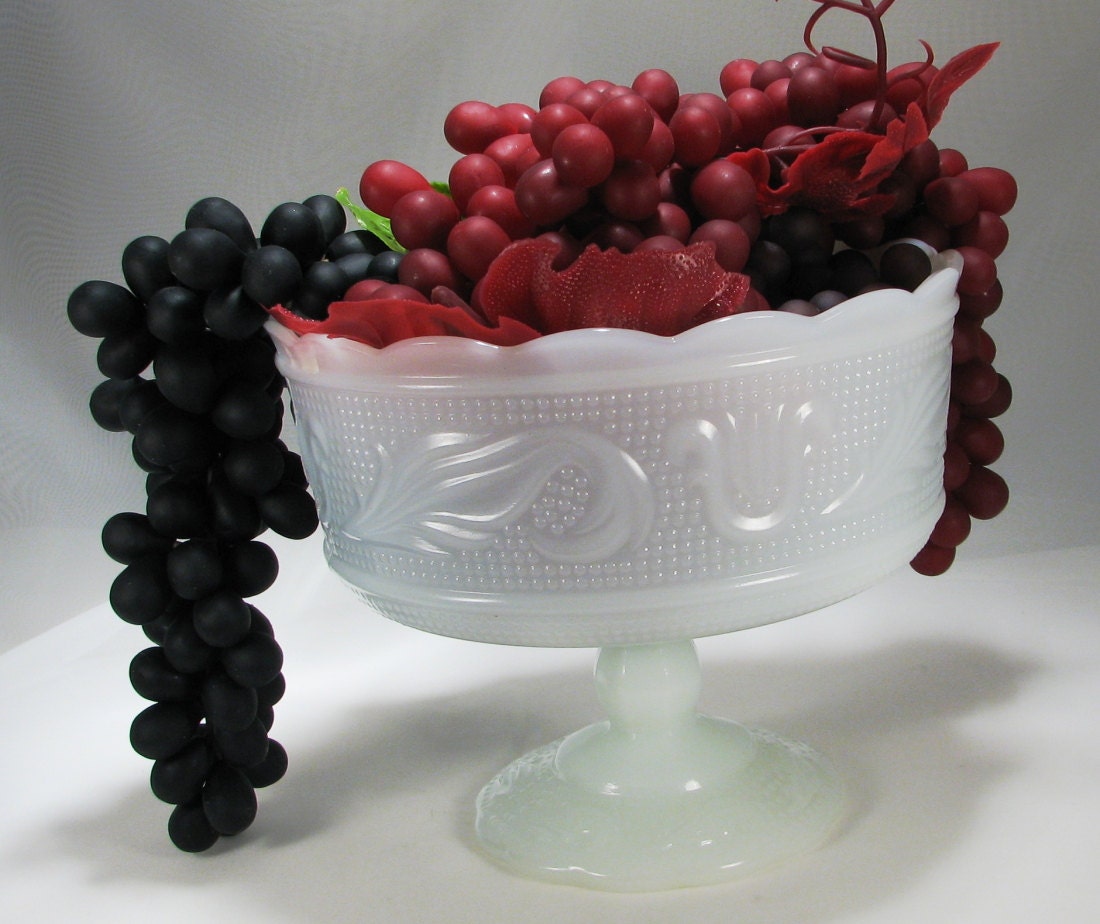 Milk White Pedestal Bowl Vintage Glass Compote Fruit Footed Dish ...