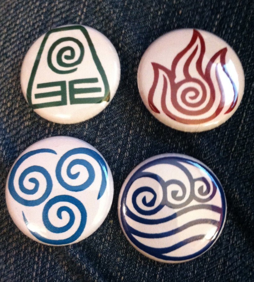 Avatar TLA: bending symbols set of 4 – 1 inch buttons | Pinback Buttons ...