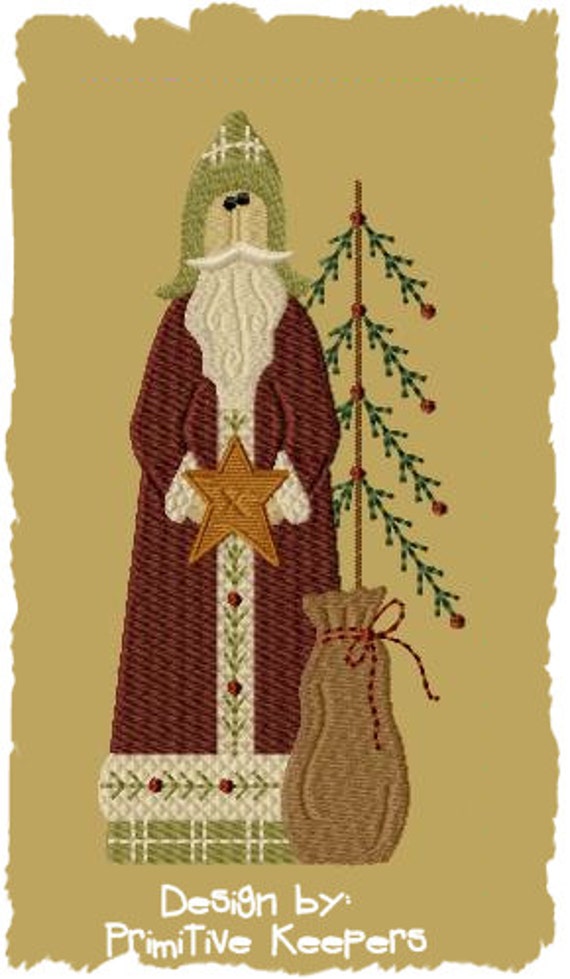Primitive Machine Embroidery Design-Father ChristmasVersion