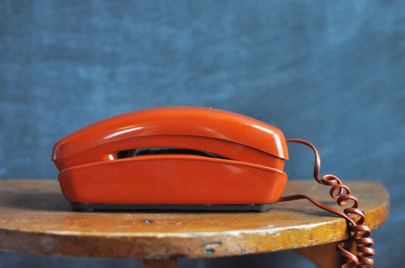 Vintage 70s Orange Trimline Push Button Land Line Telephone