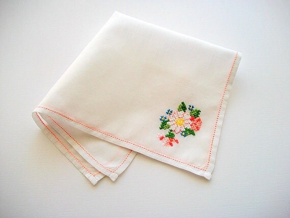 Hand Embroidered Handkerchief Cross Stitch by HandcraftedorVintage