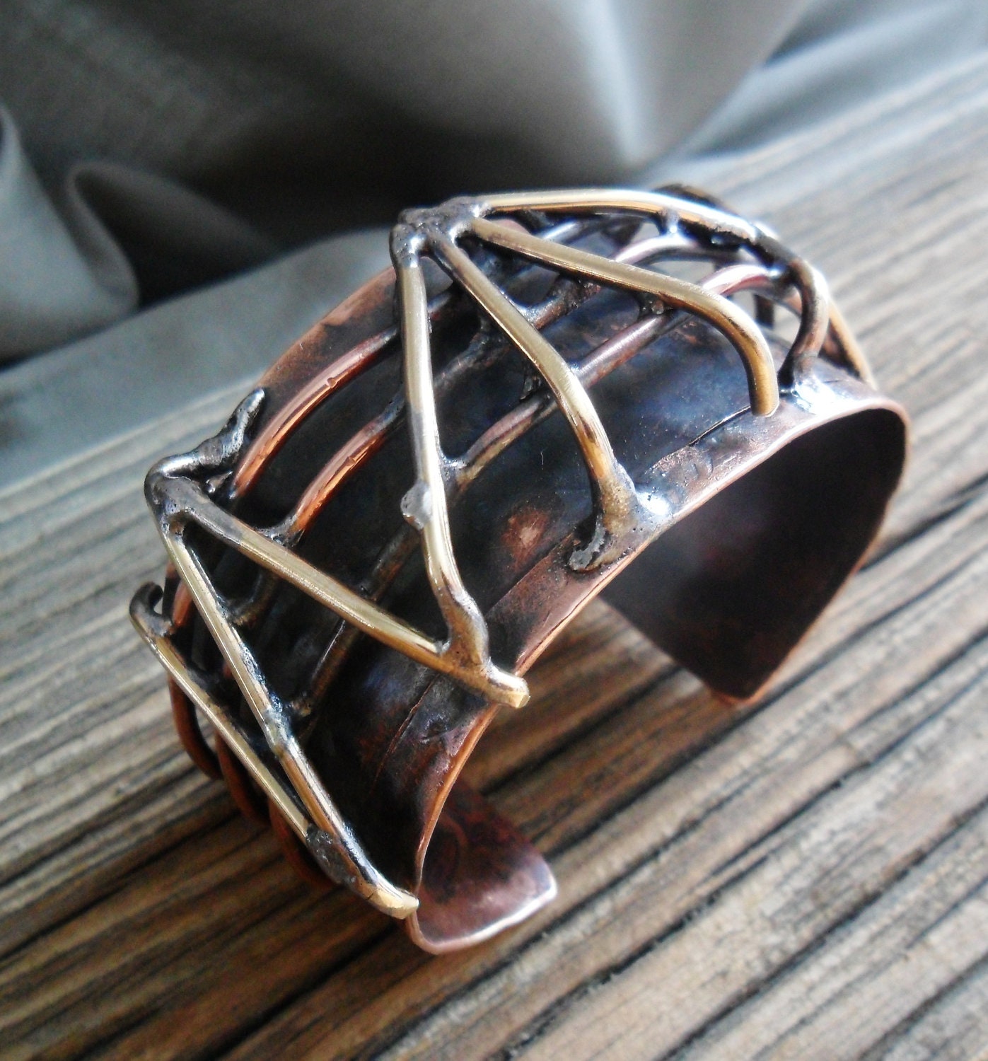 Copper Metal Cuff Wired Cuff Mens Cuff Brass Cuff by MadiJAXmetals