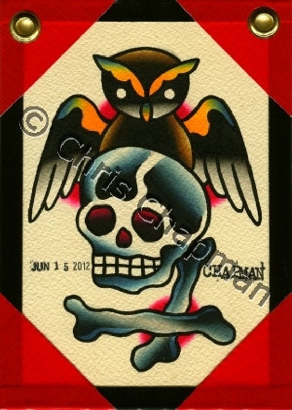 Owl N Skull Tattoo Flash