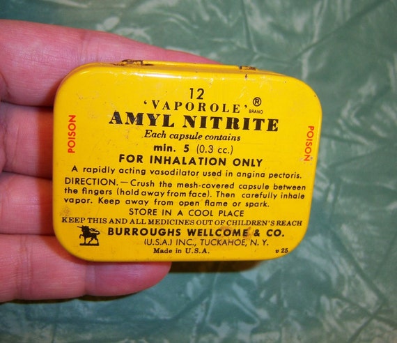 Vintage Amyl Nitrate Yellow Tin Pill Box