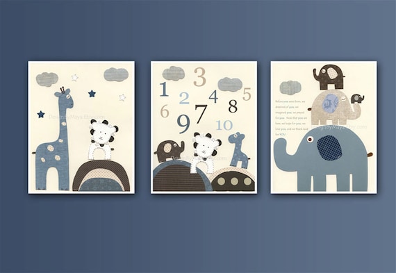 Baby art Nursery wall art print Baby boy room set 3 11x14