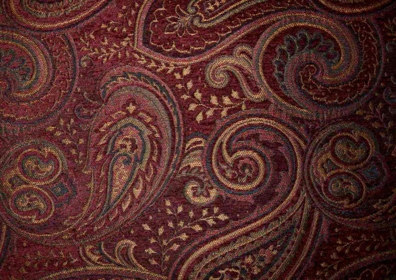 Rich Dark Red Gold Paisley Upholstery Fabric Woven by EclecticHome