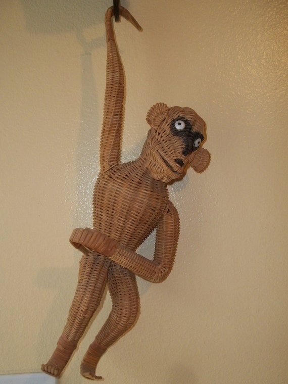 Adorable Vintage Hanging Wicker Monkey by ThePearShapedToad