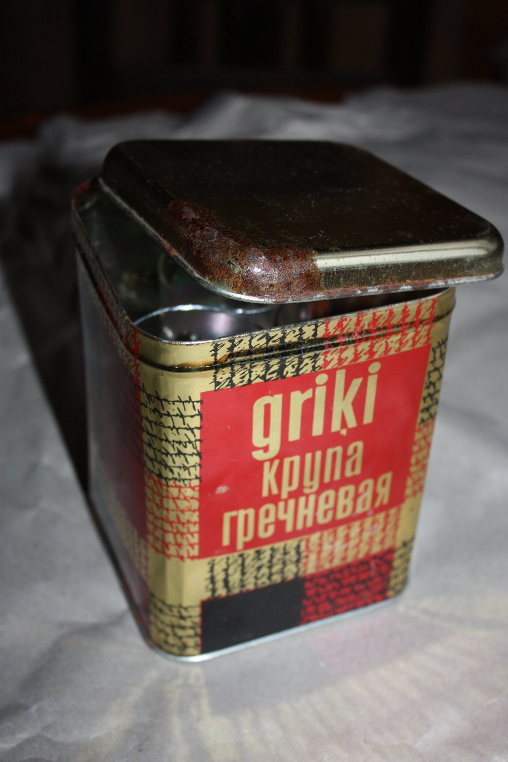 Beautiful Tin Box From Soviet Union – polka dot shabby metal storage ...