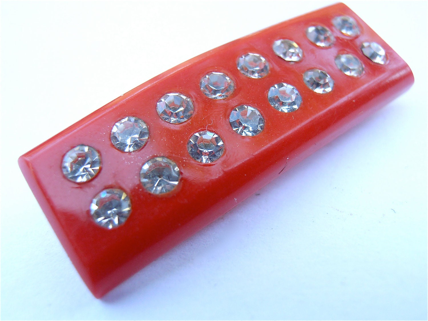 Vintage Red Rhinestone Barrette Red Kawaii Barrette Rhinestone Red ...