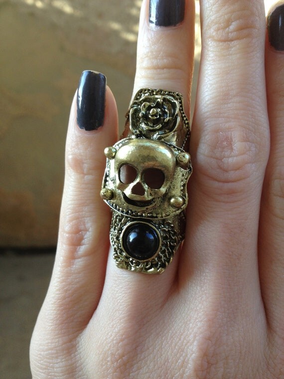 Full Finger Bronze Skull Ring by LittleHouseofVintage on Etsy