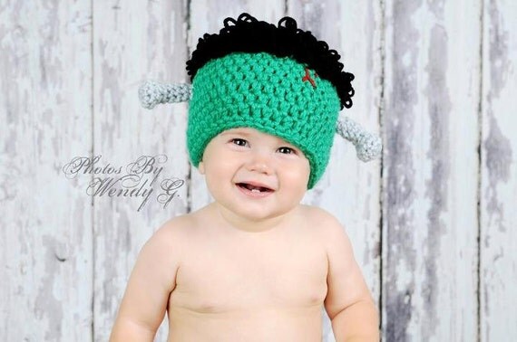 Items similar to Frankenstein hat- halloween- made to order- newborn ...