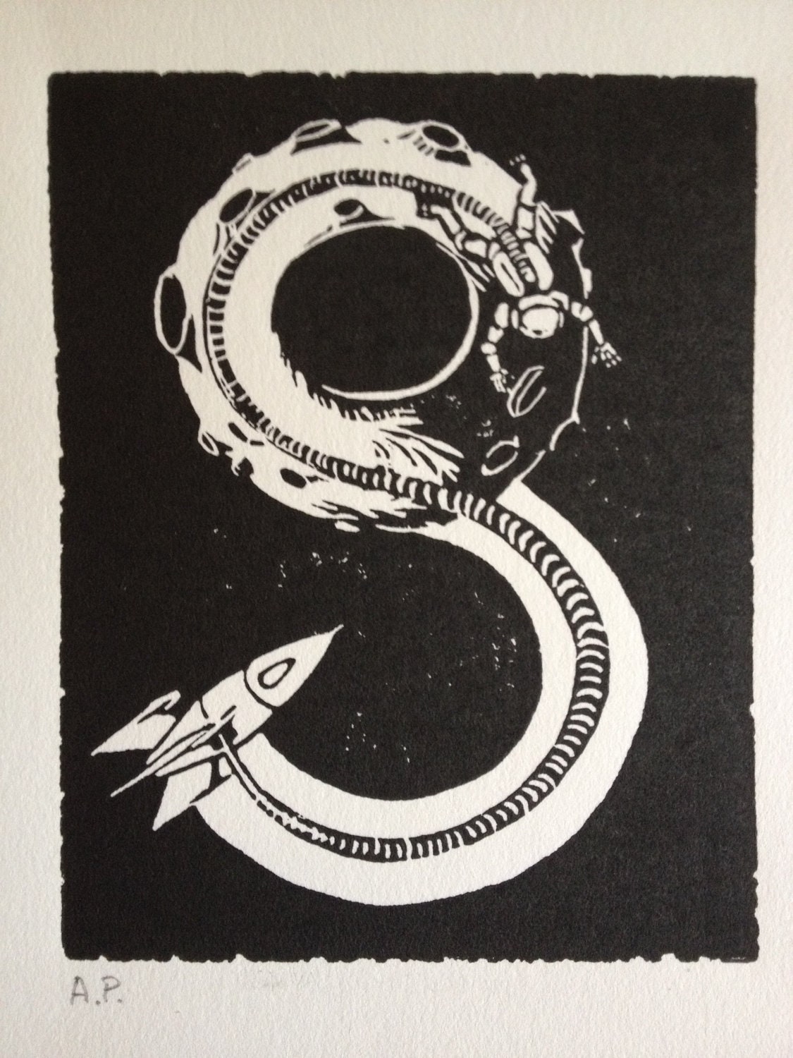 S: Retro Science Fiction Alphabet Letter Monkey Spacewalk